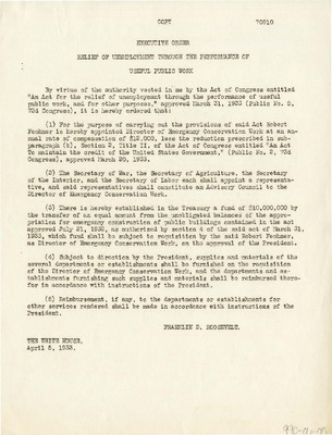 "Executive Order by President Franklin D. Roosevelt" by President ...