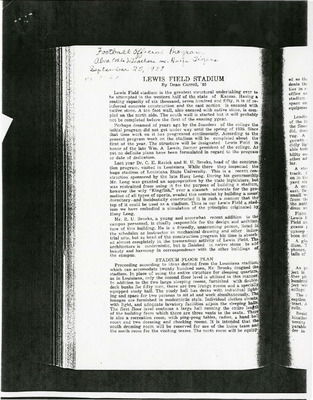 "Copy of a Written Description of Lewis Field Stadium" by Fort Hays ...