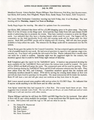 "Lewis Field Dedication Committee Minutes" by Fort Hays State University