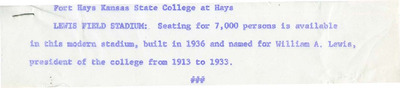 "Note on the Seating Capacity of Lewis Field Stadium" by Fort Hays ...