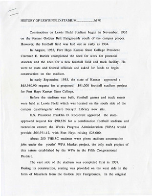 "Short History of Lewis Field Stadium"