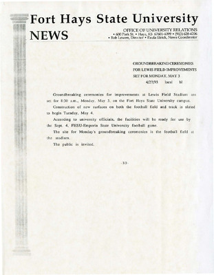 "Groundbreaking Ceremonies for Lewis Field Improvements" by Fort Hays ...