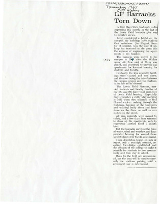 "Lewis Field Barracks Torn Down" by Fort Hays Kansas State College