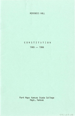 "McMindes Hall Constitution 1965-1966" by Fort Hays Kansas State College
