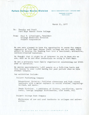 "Letter to Faculty and Staff" by Fort Hays State University