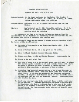 "Minutes of the Memorial Union Building Committee - November 25, 1957 ...