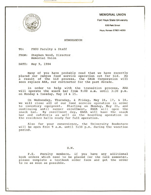 "Updates on Memorial Union Operations" by Fort Hays State University