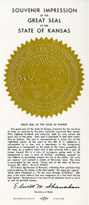 "Souvenir Impression of the Great Seal of the State of Kansas" by Fort ...