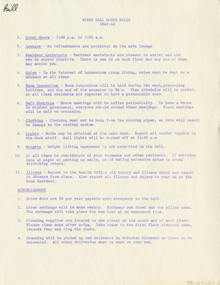 "Wiest Hall House Rules 1967-1968" by Fort Hays Kansas State College