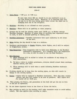 "Wiest Hall House Rules 1966-1967" by Fort Hays Kansas State College
