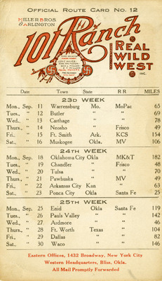 "Postcard: 101 Ranch Real Wild West Official Route Card No. 12" by Chas ...